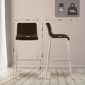 Sada 2 barových židlí Hoover látka čtyřnohá konstrukce chromovaná konstrukce – hnědá