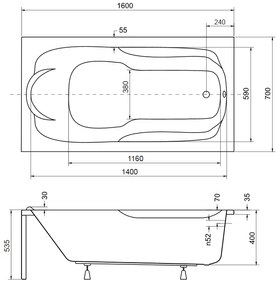 NIKIDO - B Akrylátová vana BONA 140x70, 150x70, 160x70, 170x70, 180x80, 190x80 Velikost: 140x70