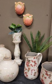 Béžový keramický svícen s růžemi Rossia L - Ø13*30 cm