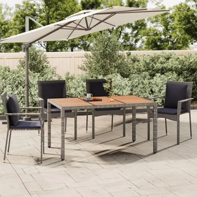 Zahradní stůl s dřevěnou deskou šedý polyratan a masivní akácie,  319552
