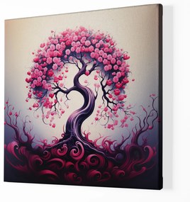 Obraz na plátně - Strom života s růžovými kvítky FeelHappy.cz Velikost obrazu: 100 x 100 cm