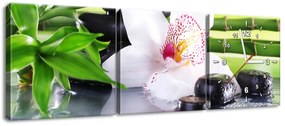 Gario Obraz s hodinami Bílá orchidej a kameny - 3 dílný Rozměry: 80 x 40 cm