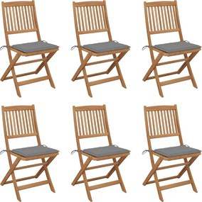 vidaXL Skládací zahradní židle s poduškami 6 ks masivní akácie [3075006] Barva: Šedá