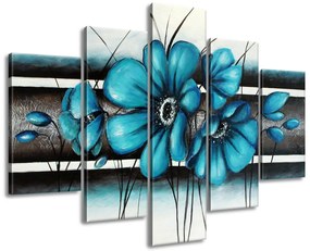 Gario Ručně malovaný obraz Malované tyrkysové květiny - 5 dílný Rozměry: 150 x 105 cm