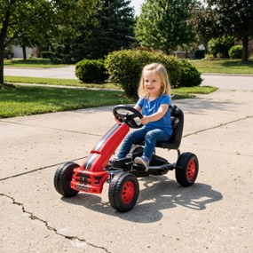 AIYAPLAY Go-Kart pro děti od 3 let s nastavitelným sedadlem, volantem, ruční brzdou, hliníkovým a ocelovým rámem, nosnost 30 kg, červený