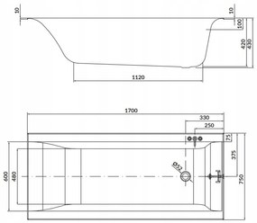 Cersanit Larga akrylátová vana 170x75cm + nožičky, bílá, S301-303