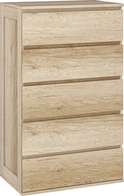HOMCOM 5-zásuvková komoda do ložnice s moderním stylem a tichým uzavíracím mechanismem - 60 x 38 x 100 cm, Přírodní dřevo