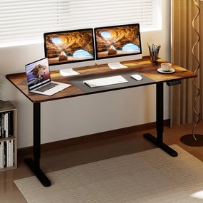 Costway Elektrický stojánek výškově nastavitelný stůl ergonomický – hnědý