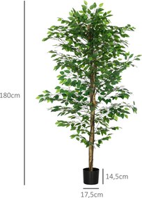 HOMCOM Umělá rostlina, 180 cm umělá rostlina s květináčem, umělý mech, umělý fíkus, pokojová rostlina do obývacího pokoje, zelená
