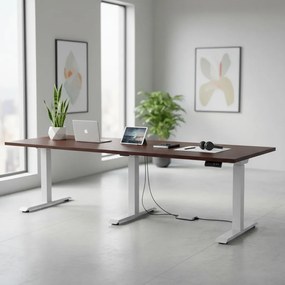 Výškově nastavitelný stůl OfficeTech Long, 240 x 80 cm, šedá podnož, wenge