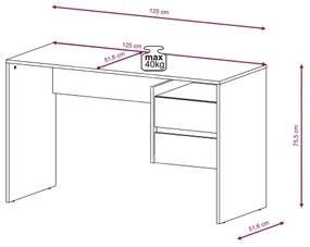 Psací stůl se zásuvkami MARLO šedá beton/bílá