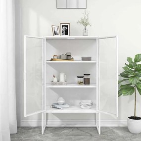 Komoda bílá 80 x 35 x 135 cm ocel a tvrzené sklo 335884