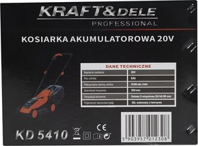 Kraft&Dele Akumulátorová sekačka 20V, 6Ah, 30L, KD5410 KD5410