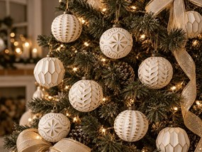 Sada 12 ks vánočních ozdob GOLD FESTIVE 7 cm, bílé/zlaté