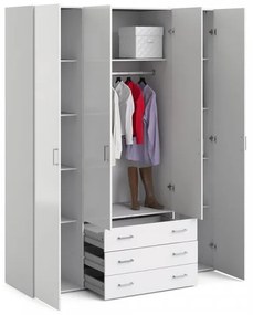FALCO Čtyřdveřová  šatní skříň Home 10 bílá/bílý lesk