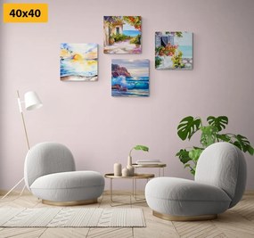 Set obrazů nádech moře v imitaci olejomalby - 4x 40x40 cm