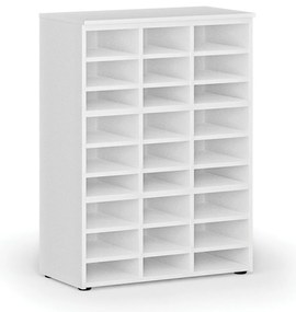 Třídicí regál PRIMO WHITE, 800 x 420 x 1087 mm, 27 přihrádek, bílý