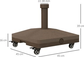 Stojan na slunečník do 20 kg plnitelný Čtvercový stojan na slunečník s válečkem na slunečník 22-38 mm hnědý