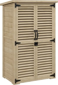 Zahradní skladovací bouda Outsunny s 2 policemi, přírodní dřevo, střecha z modifikovaného bitumenu, větrané dveře, uzamykatelné, 75 x 50 x 118 cm | Ao