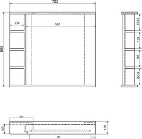 Aqualine Aqualine, KORIN STRIP zrcadlo s LED osvětlením a poličkami 70x70x12cm, KO360S