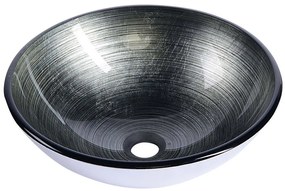 Sapho DAMAR skleněné umyvadlo na desku Ø 42 cm, tmavě šedá/stříbrná - 2501-20