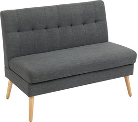 HOMCOM 2místná pohovka, čalouněné opěradlo s knoflíky, dřevěné nohy, silné čalounění, vzhled lnu, pro malé prostory, šedá