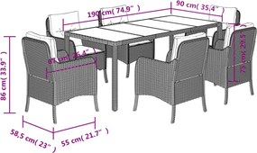 7dílný zahradní jídelní set s poduškami černý polyratan 3211846