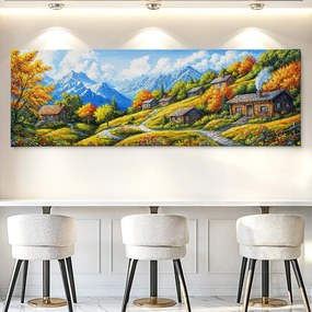 Obraz na plátně - Horské svahy s dřevěnými chatami FeelHappy.cz Velikost obrazu (šířka x výška): 240 x 80 cm