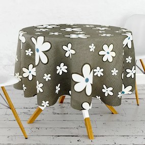 Ubrus PVC kulatý DC-900D – Kopretinový tanec na šedém (různé velikosti)