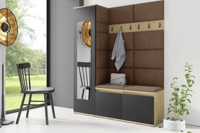 Eka Předsíňová stěna s čalouněnými panely Trinity 14 - Dub Artisan s černou / Hnědá 2307