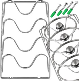 Camerazar Kuchyňský držák na 4 poklice, kovový, nástěnný, k zavěšení na dveře nebo zeď