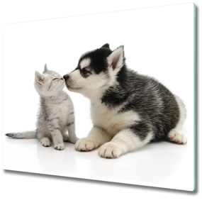Skleněná krájecí deska Pes a kočka 60x52 cm