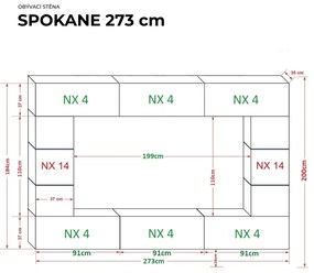 Ral Obývací stěna SPOKANE 2, 273 cm - Bílý lesk