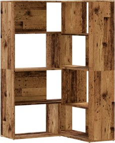 Rohová knihovna 4patrová old wood 85x85x140 cm kompozitní dřevo 3307817