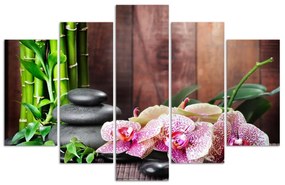 Obraz na plátně pětidílný Orchidejové kameny Bamboo - 200x100 cm