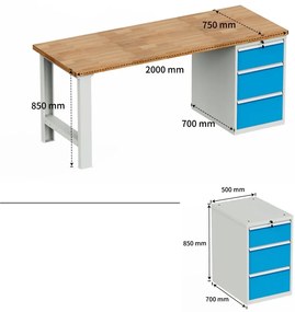 Dílenský stůl Enprag HD_01_203 - 3x zásuvka + noha