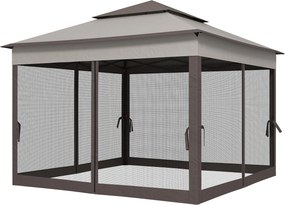 Skládací zahradní stan Outsunny s bočními stěnami pop-up stan 3,25 x 3,25 x 2,65 m ve světle šedé barvě pro zahradní párty a akce |