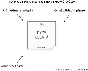 RÝŽE KULATÁ - omyvatelná samolepka na dózu, výběr rozměrů Ø 5 cm / 5 x 5 cm / 6 x 8 cm | DomaLEP tvar: ČTVEREC, barva: PRŮHLEDNÁ - ČERNÉ písmo, velikost: š. 5 cm x v. 5 cm - základní písmo