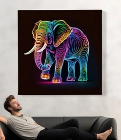 Obraz na plátně - Barevný neonový slon, tělo FeelHappy.cz Velikost obrazu: 100 x 100 cm