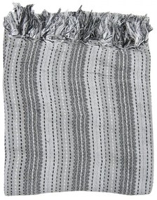 Šedý pruhovaný pléd z bavlny s třásněmi Betsie – 125x150 cm