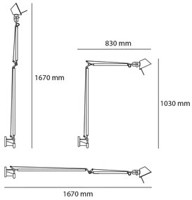 Artemide A029050 Tolomeo Braccio Halo, designové nástěnné svítidlo s vypínačem, 1x77W E27, hliník, max. 167cm