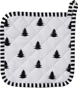 Bílo-černá bavlněná chňapka - podložka se stromky Black&White X-Mas - 20*20 cm