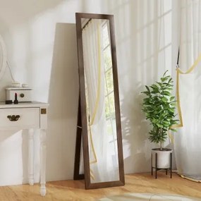 HOMCOM Plné tělo zrcadlo 157x37 cm s MDF rámem, stojící s nakloněním nebo závěsné, ořech