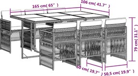 7dílný zahradní jídelní set s poduškami černý polyratan 3210907