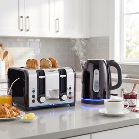 HOMCOM konvice a toastovač set s rychlovarnou konvicí 1,7 l a 7 stupni opečení pro snídaňový set v černé
