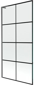 Mexen Next L, 1-křídlová vanová zástěna 90 x 150 cm, 6mm čiré sklo-černý vzor, ​​grafitový profil, 895-090-000-03-77-66