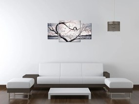 Gario Obraz s hodinami Ptačí láska na větvi - 3 dílný Rozměry: 80 x 40 cm