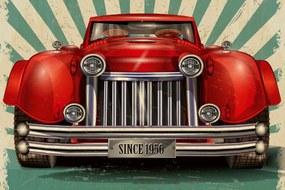 DIMEX | Samolepicí vliesová fototapeta na zeď Vintage plakát automobil MA-5-2214 | 375 x 250 cm | zelená, červená, béžová, metalická