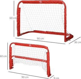 Fotbalové branky HOMCOM sada 2 skládacích mini branek z oceli Q195 a tetrolonu červená 90x36x60 cm na zahradu a hřiště | Aosom.de