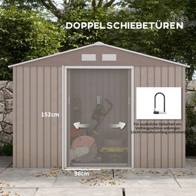 Outsunny kůlna na nářadí 4,9 m², zahradní kůlna s jednoplášťovou střechou, posuvné dveře, základy, 277 x 195 x 192 cm, pozinkovaná ocelová kůlna na n…